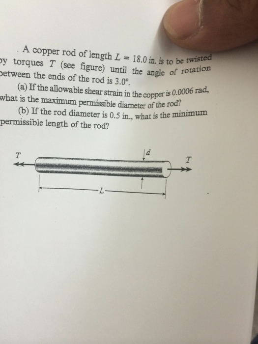Solved A copper rod of length L =18.0 in is to be twisted by | Chegg.com