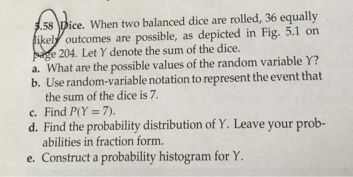 Solved When two balanced dice are rolled, 36 equally likely | Chegg.com