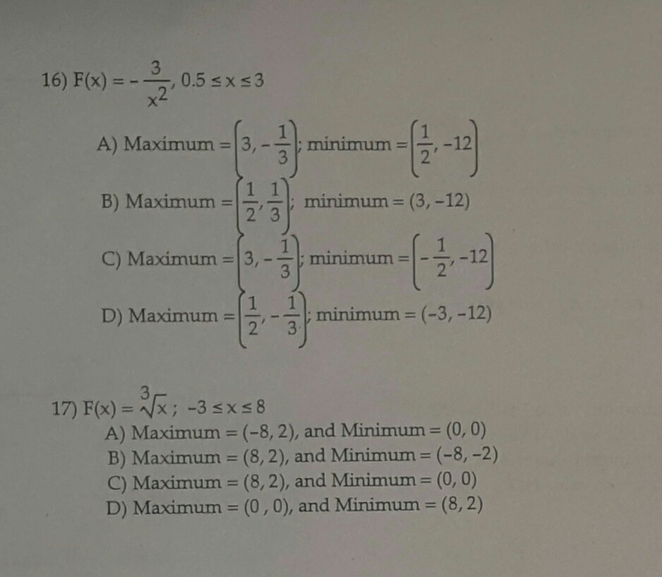 Solved Find the absolute extreme values of each function on | Chegg.com