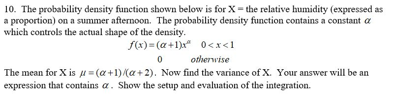 Solved 10. The probability density function shown below is | Chegg.com