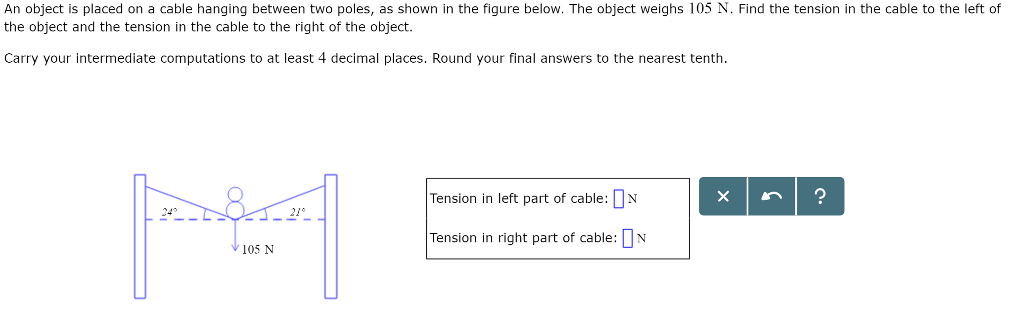 Solved An object is placed on a cable hanging between two | Chegg.com