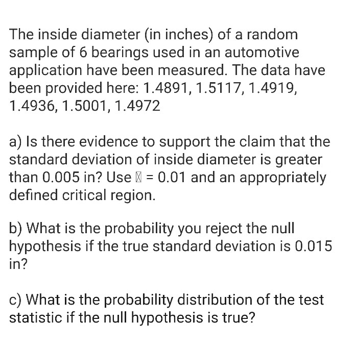 Solved The Inside Diameter in Inches Of A Random Sample Of Chegg