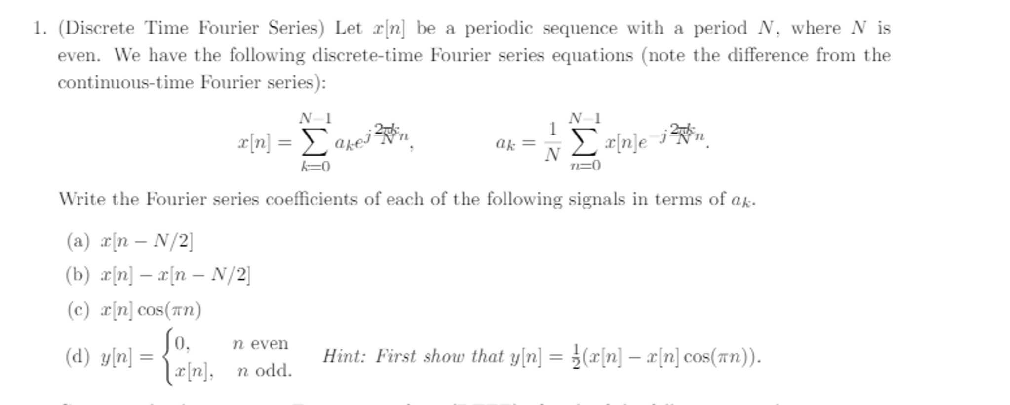 Solved Let X[n] Be A Periodic Sequence With A Period N