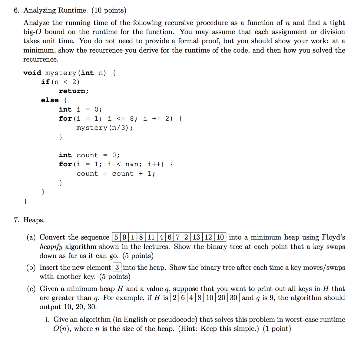 Analyze the running time of the following recursive | Chegg.com