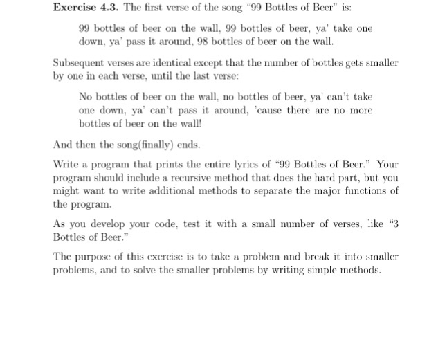 Solved Exercise 4.3. The first verse of the song "99 Bottles | Chegg.com