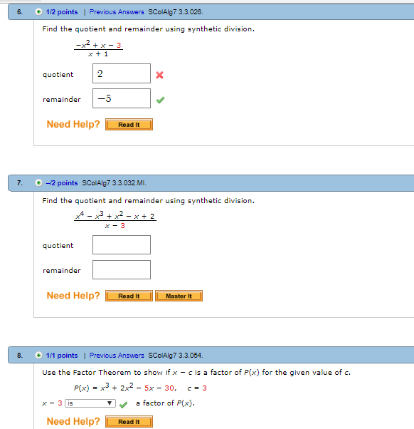 Solved + 1/2 points | Previous Answers SColAlg7 3.3.026 Find | Chegg.com