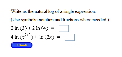 Solved Write as the natural log of a single expression. (Use | Chegg.com