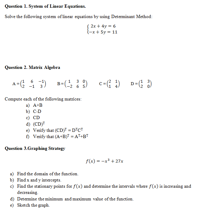 Solved Question 1. System of Linear Equations. Solve the | Chegg.com