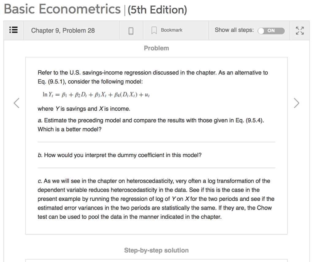 Basic Econometrics (5th Edition) Chapter 9, Problem | Chegg.com