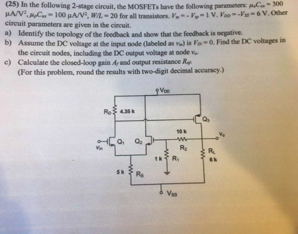 Solved In the following 2-stage (25) circuit, the MOSFETs | Chegg.com