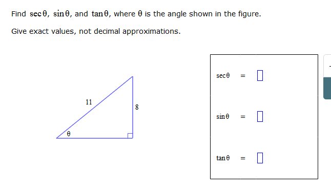 Solved Find sec ?, sin, and tan ?, where ? is the angle | Chegg.com