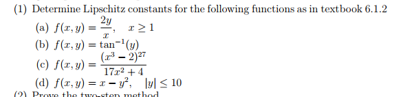 Solved Determine Lipschitz constants for the following | Chegg.com