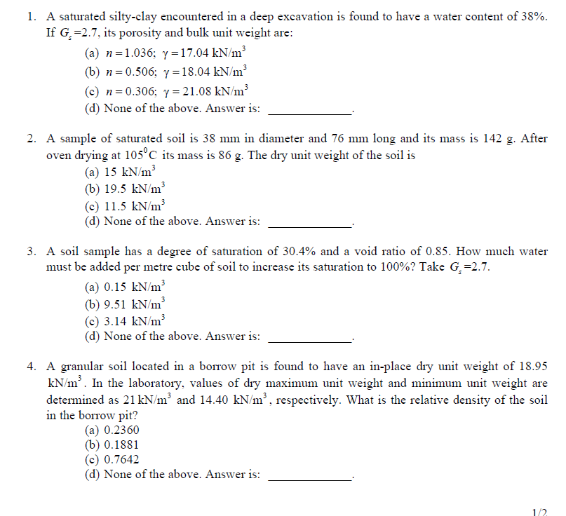 Solved Geotechnical please show your Work | Chegg.com