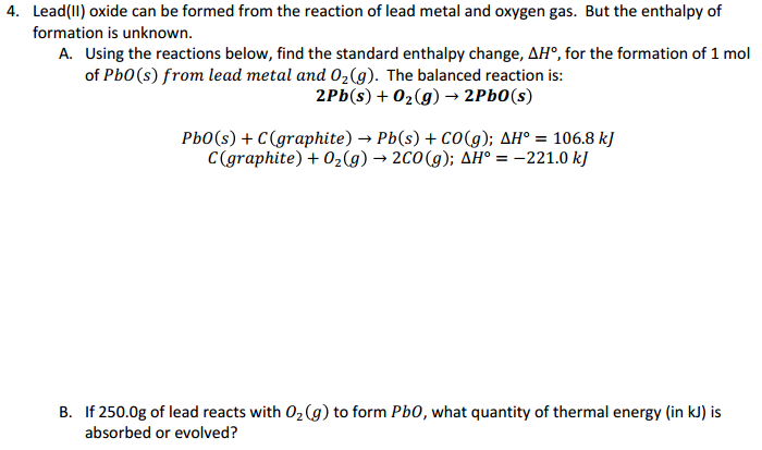 Solved Lead(II) oxide can be formed from the reaction of | Chegg.com