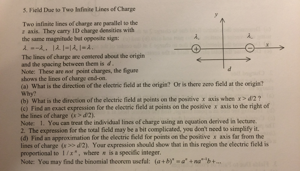 Solved 5. Field Due to Two Infinite Lines of Charge Two | Chegg.com