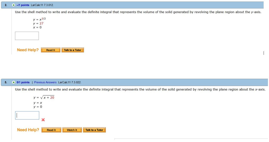 Solved 2. + -11 points LarCalc 11 7.3.012. Use the shell | Chegg.com