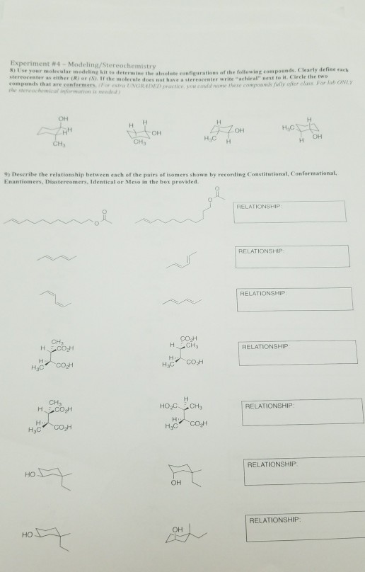 Solved Experiment #4-Modeling/Stereochemistry 8) tU se your | Chegg.com