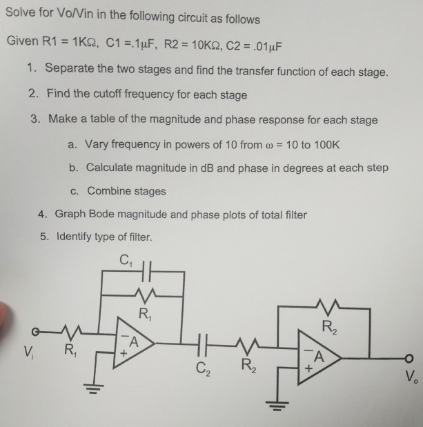Solved Solve for Vo/Vin in the following circuit as follows | Chegg.com