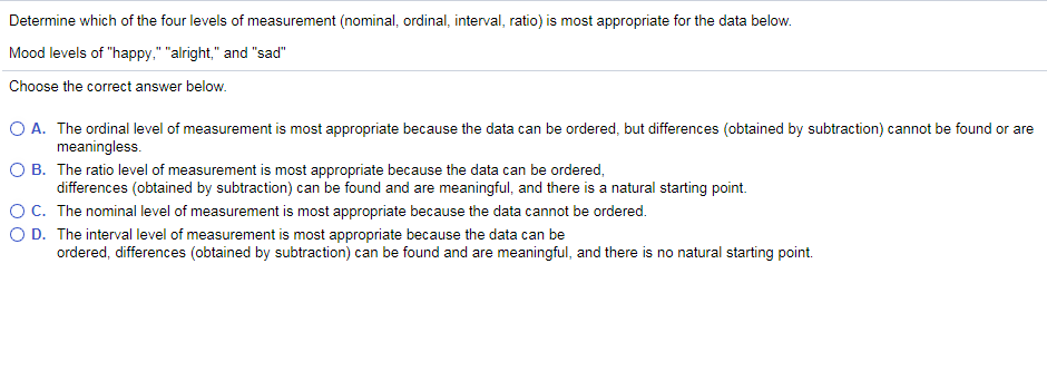 Solved Determine which of the four levels of measurement | Chegg.com