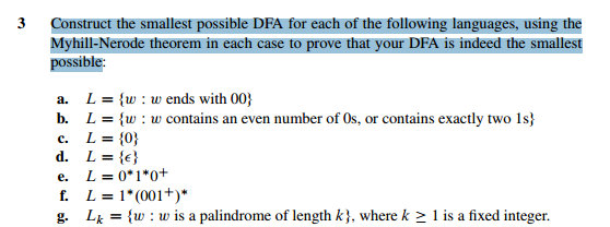 Solved Construct the smallest possible DFA for each of the | Chegg.com