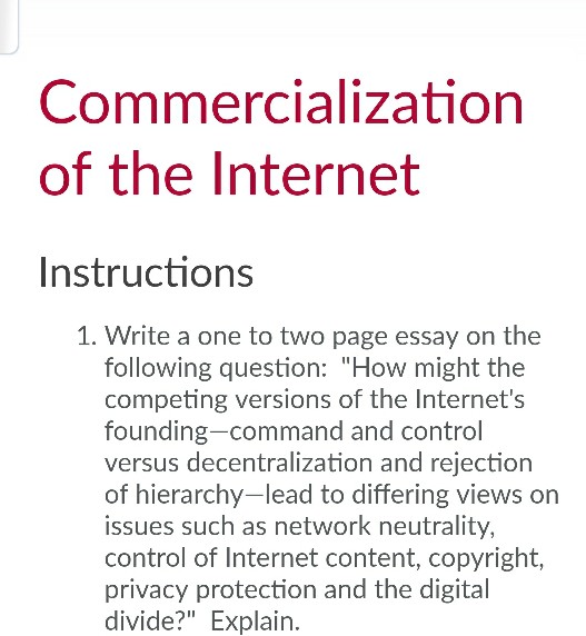 Solved Commercialization of the Internet Instructions 1. | Chegg.com