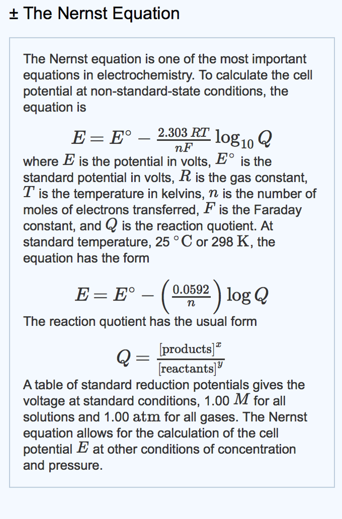 Solved ± The Nernst Equation The Nernst equation is one of | Chegg.com