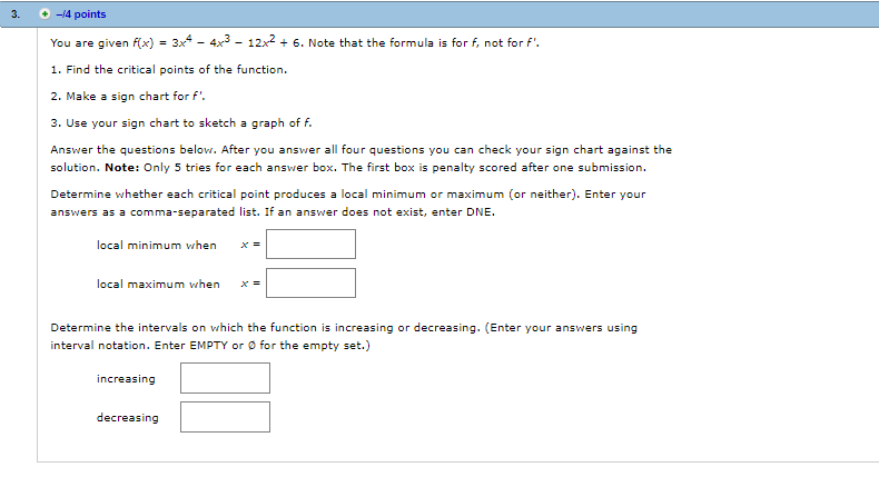 Solved 3 4 Points You Are Given Fix 3x4 4x3 12x2 6 Chegg