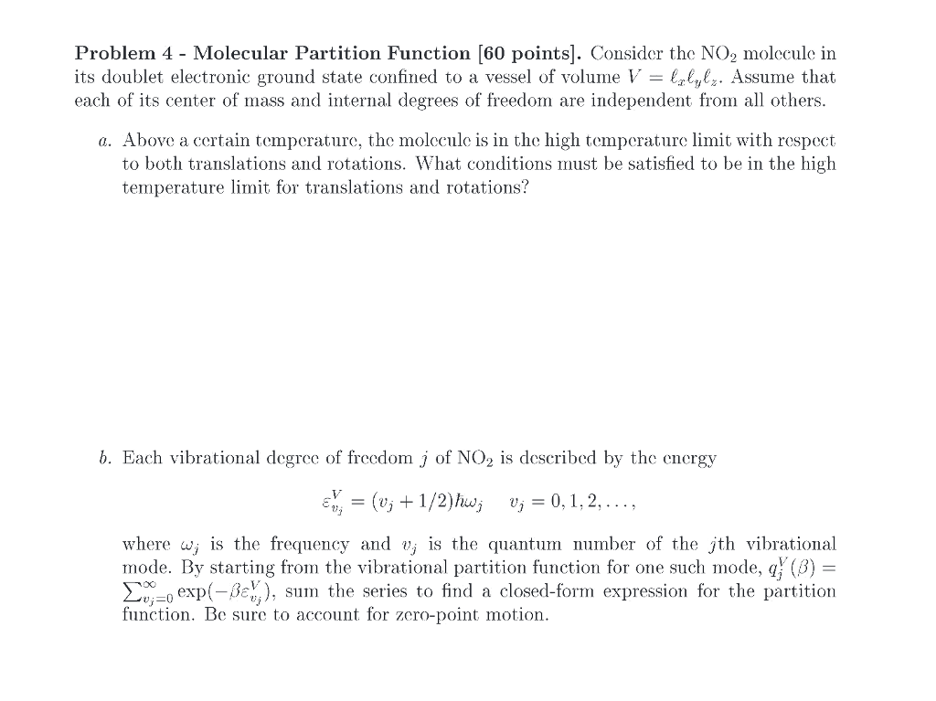 Problem 4 Molecular Partition Function 60 Points