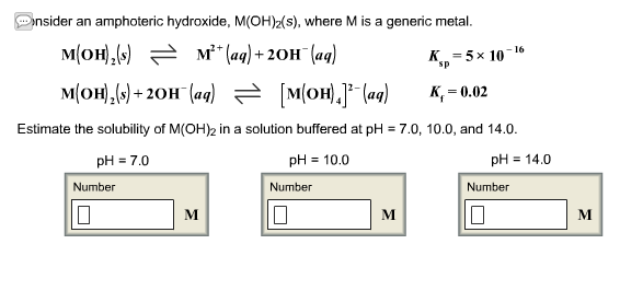 Consider an amphoteric hydroxide, M(OH)2(s), where M | Chegg.com