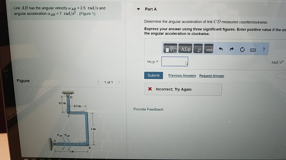Solved Link AB has the angular velocity wAB 2.5 rad/s and | Chegg.com