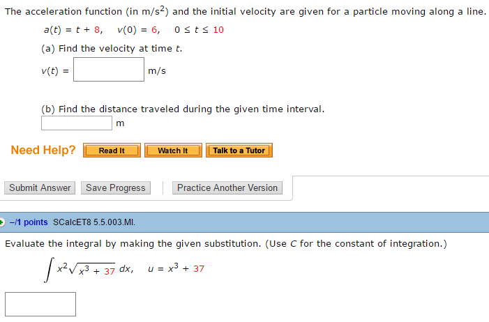 Solved The acceleration function (in m/s^2) and the initial | Chegg.com
