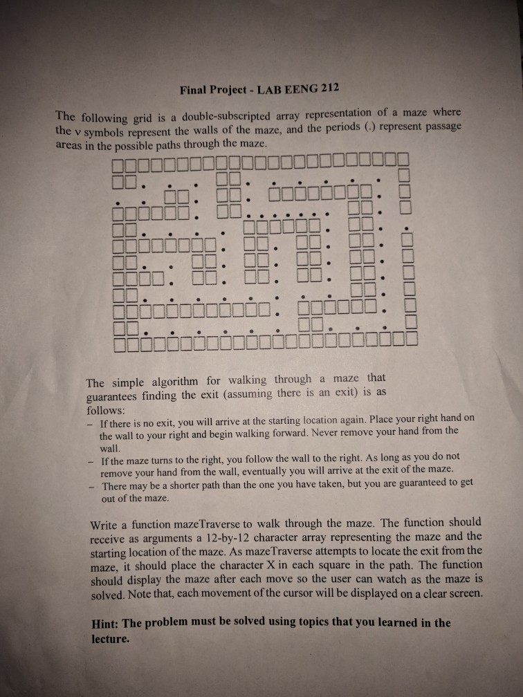 Solved Final Project-LAB EENG 212 tion of a maze where The | Chegg.com