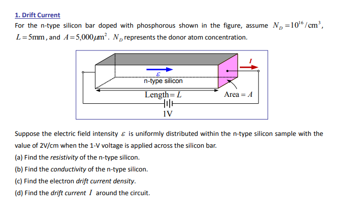 Solved 1. Drift Current For the n-type silicon bar doped | Chegg.com