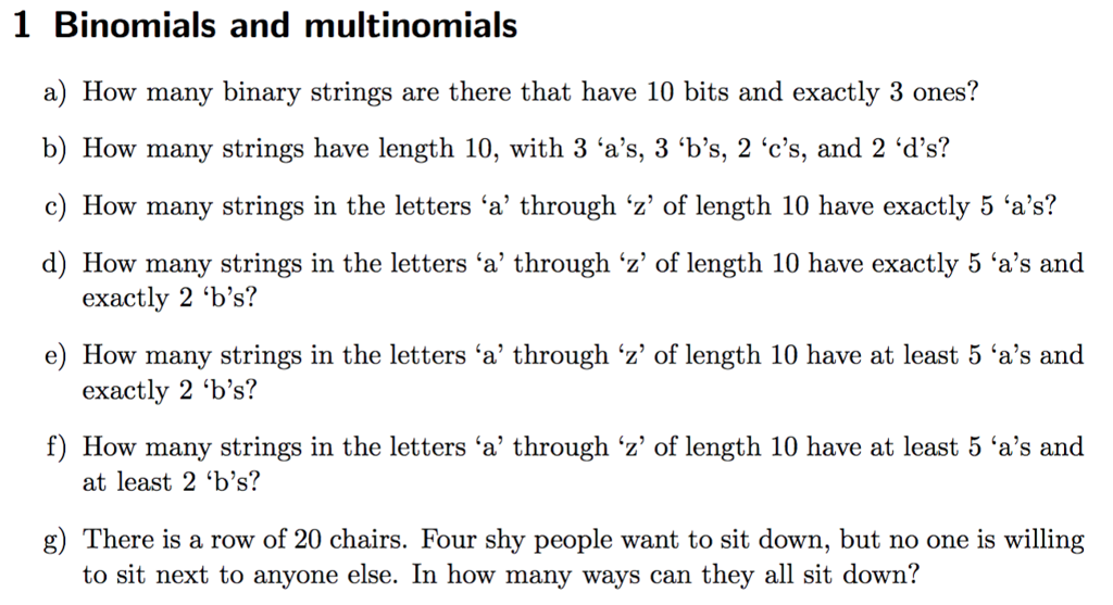 Solved 1 Binomials and multinomials a) How many binary | Chegg.com