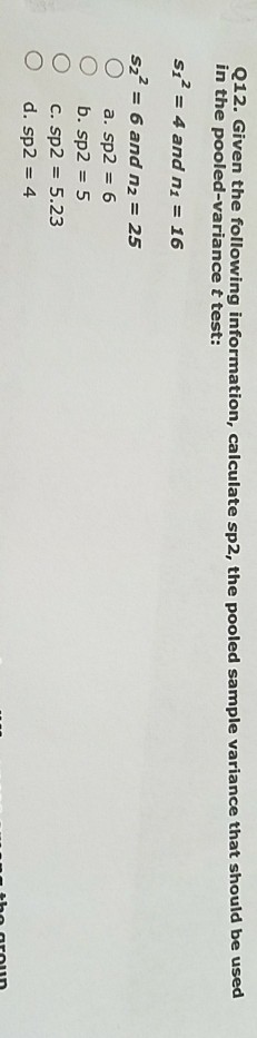 Solved 212. Given the following information, calculate sp2, | Chegg.com