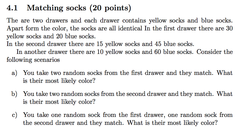Solved Matching socks The are two drawers and each drawer | Chegg.com