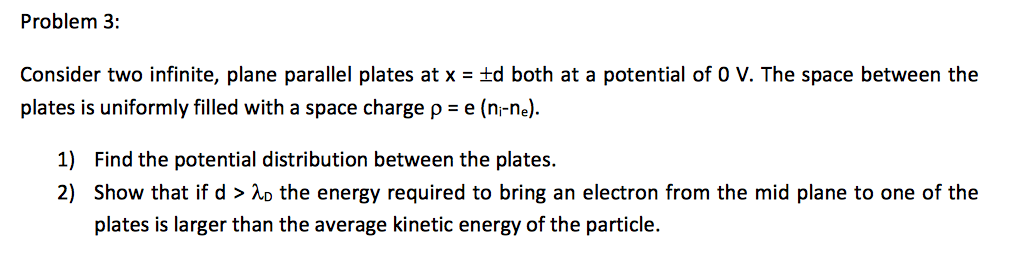 Solved Consider two infinite, plane parallel plates at x = | Chegg.com