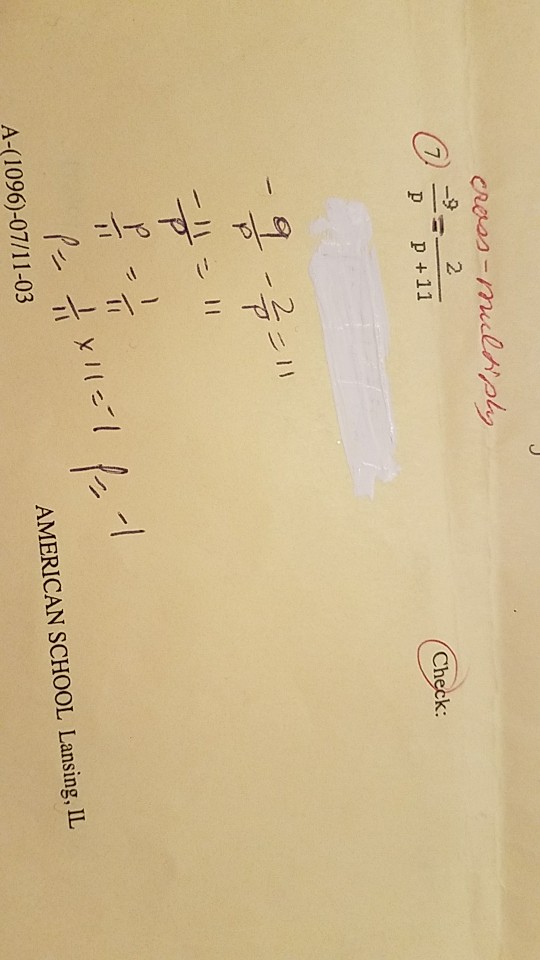 Solved 2 9 P p 11 Check: A-(1096)-07/11-03 AMERICAN SCHOOL | Chegg.com