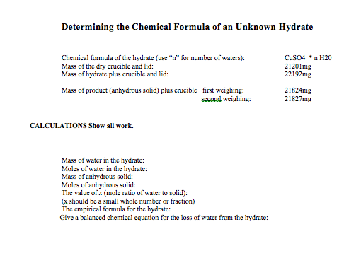 Solved Determining the Chemical Formula of an Unknown | Chegg.com
