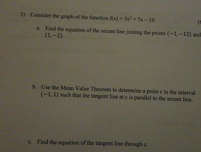 Solved 5) Consider the graph of the function f(x) 3x2 | Chegg.com