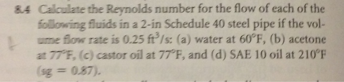 Solved Calculate the Reynolds number for the flow of each of | Chegg.com