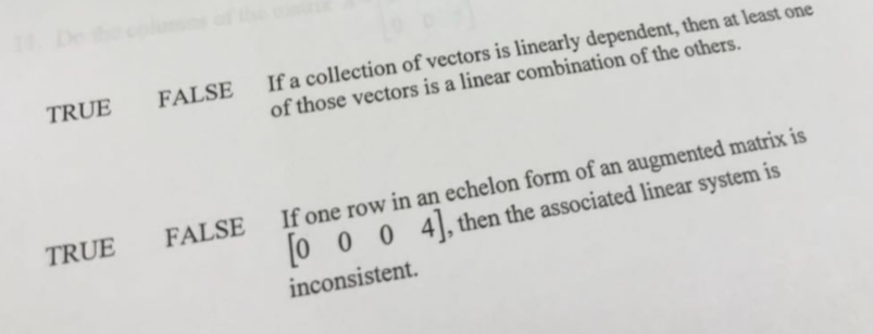 Solved For each of following, circle TRUE or FALSE. If the | Chegg.com