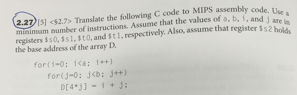 Solved 2.27 (5] 2.7 Translate the following C code to MIPS | Chegg.com