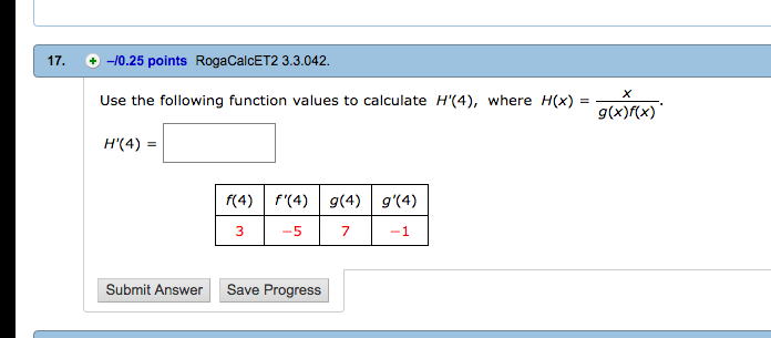 Solved Use the following function values to calculate H'(4), | Chegg.com