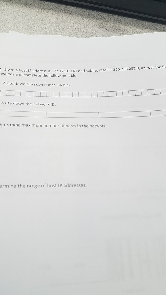 Solved Given a host IP address is 172.17.10.141 and subnet | Chegg.com