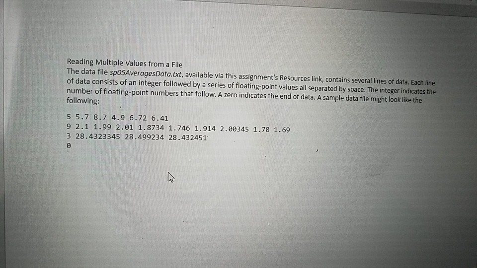 Solved Reading Multiple Values from a File The data file | Chegg.com