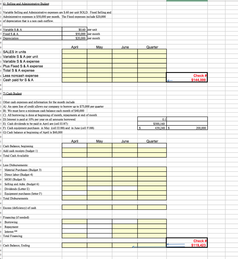 Managerial Accounting Chapter 9- Budget Excel | Chegg.com