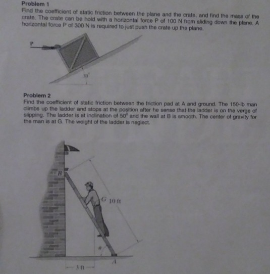Solved Problem 1 Find the coefficient of static friction | Chegg.com