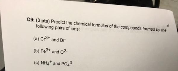 Solved Q9: (3 pts) Predict the chemical formulas of the | Chegg.com