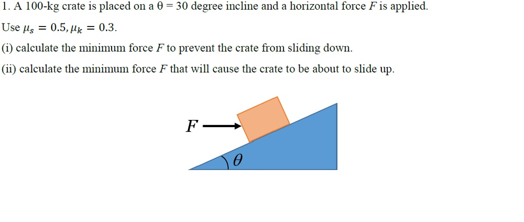 Solved A 100-kg crate is placed on a theta = 30 degree | Chegg.com